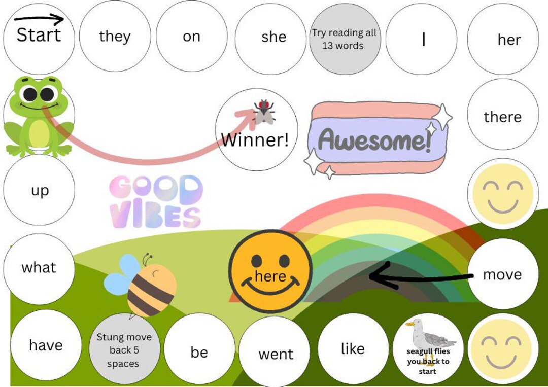 Sight Word Reading Game 2/ Board Game for Kids. - Etsy