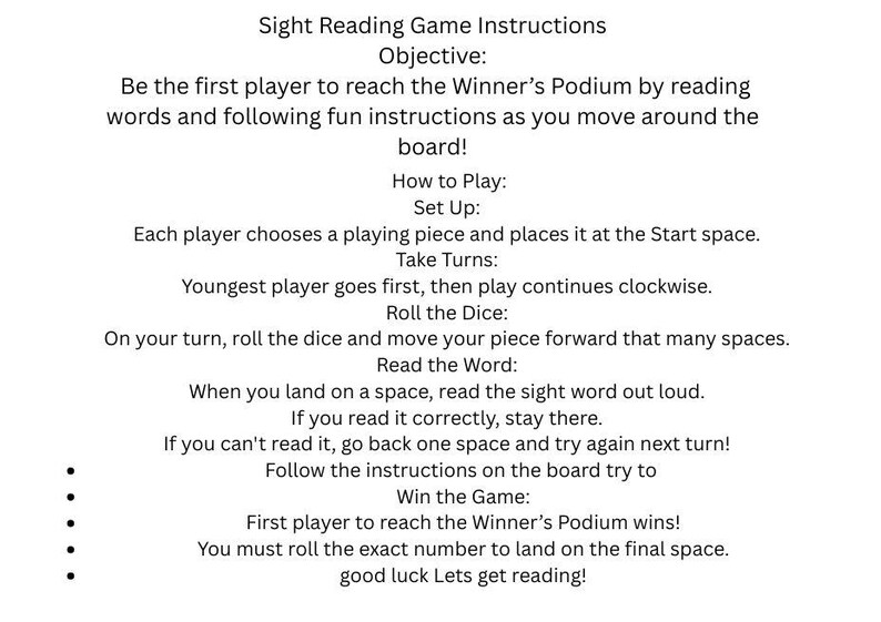 Sight Word Reading Game 2/ Board Game for Kids. - Etsy