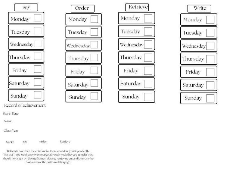 Days of the Week Printable PDF | SEN Intervention Resource | Visual ...