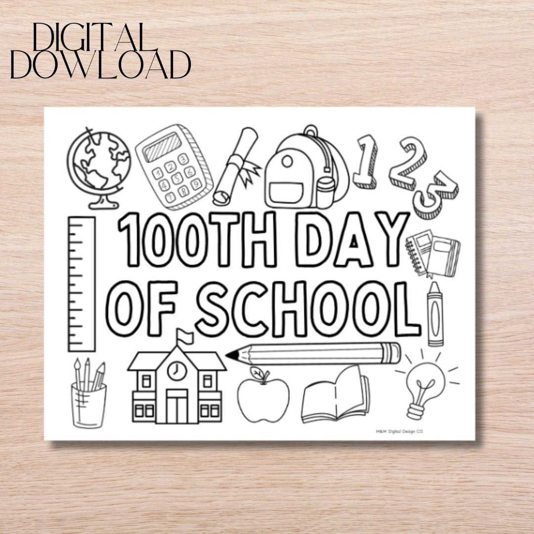 100th Day of School Coloring Sheet, 100th Day of School Activity ...