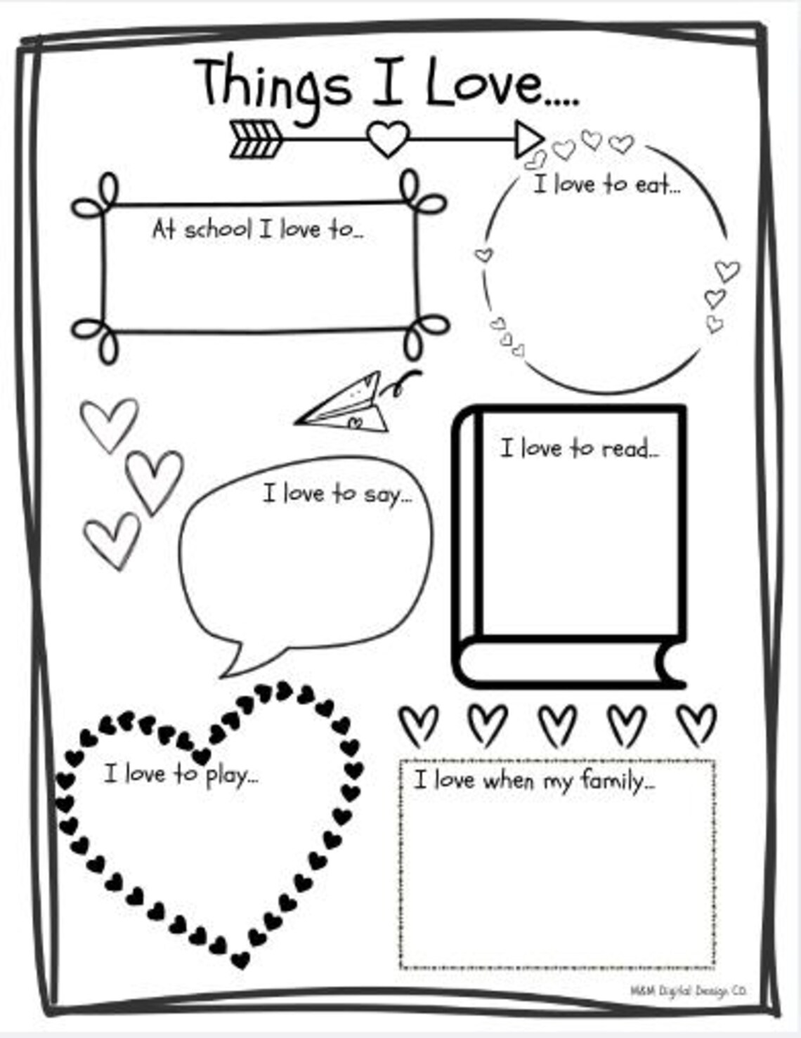 Things I Love Worksheet, Valentines Worksheet for Kids, Classroom ...