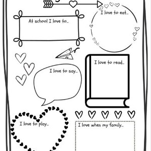 Valentine's Day Things I Love Worksheet, Kids Classroom Activity ...