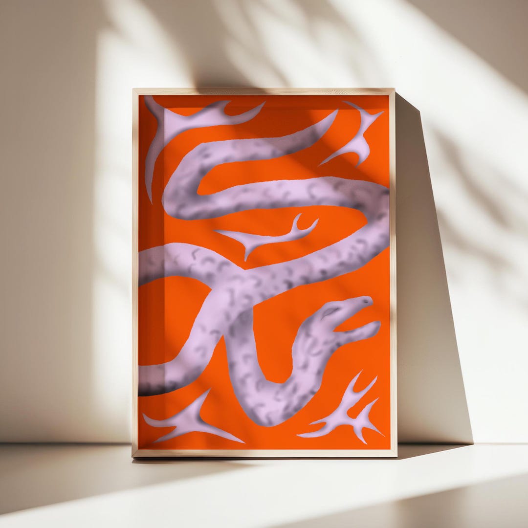 Abstract Snake Art Print, Eclectic Decor, Mid Century Decor, Funky Wall ...