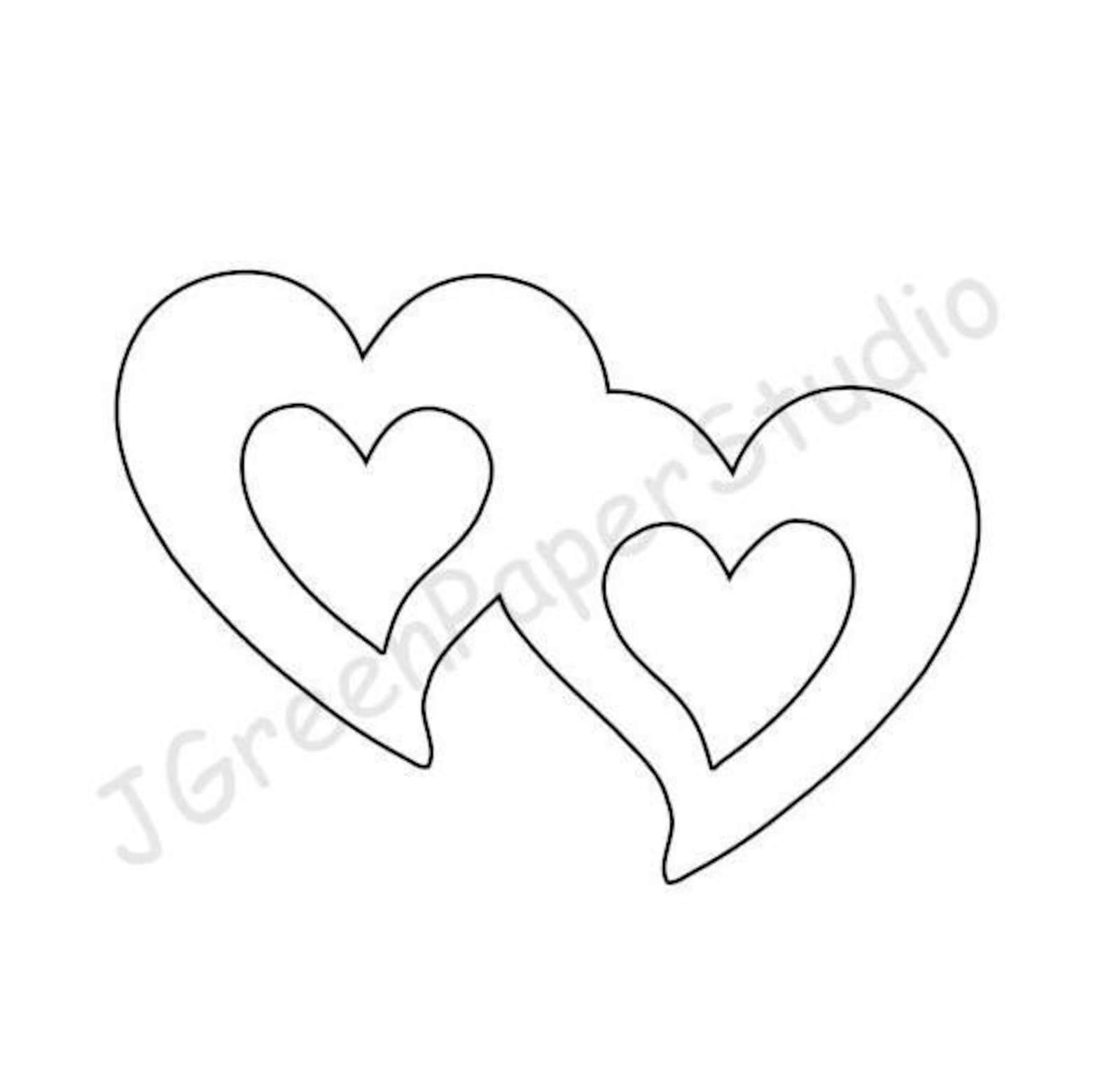 Double Heart Outline Template: Valentine's Day Craft Stencil (PDF, SVG ...