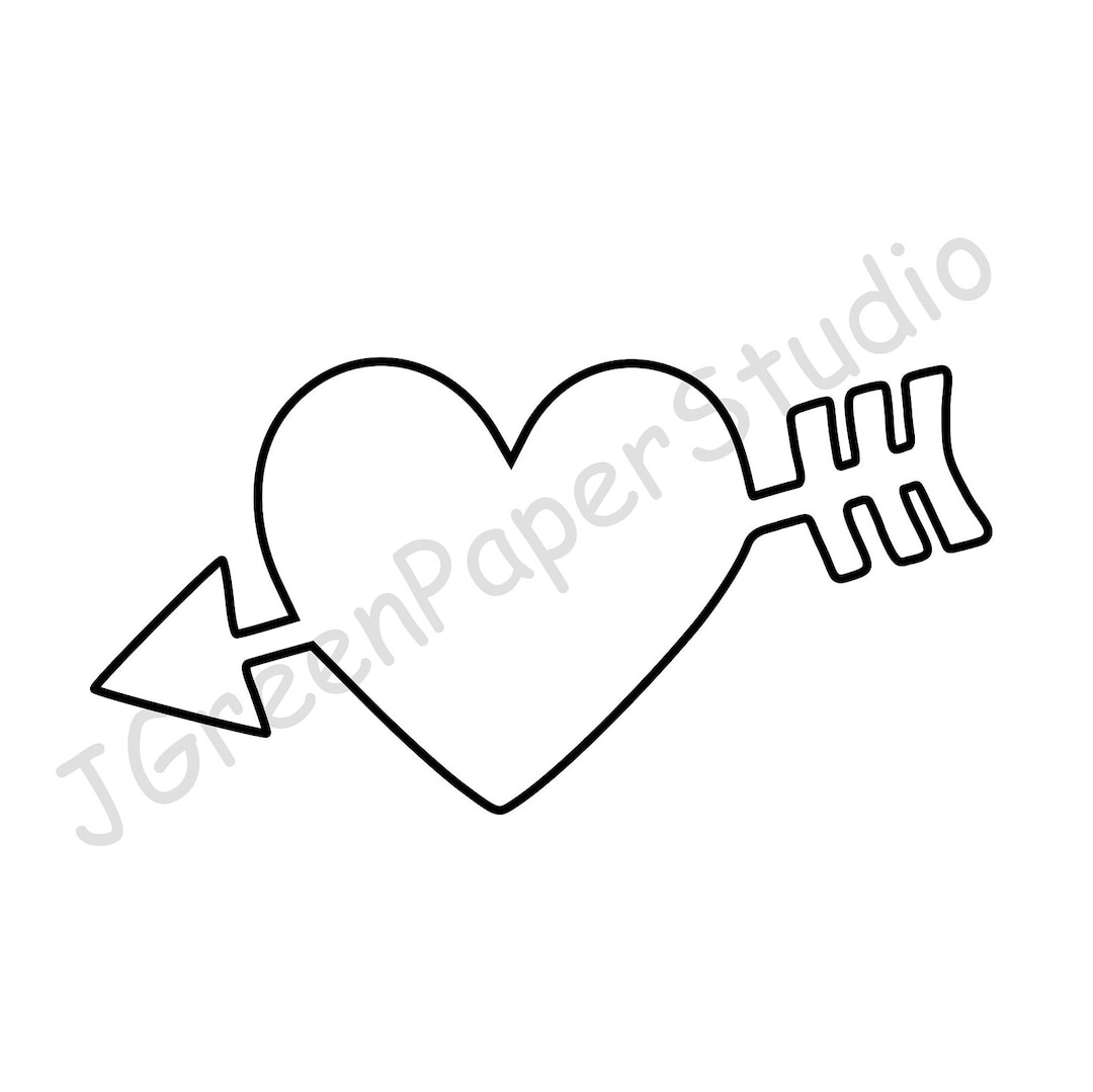 Printable Heart With Arrow Template-pdf Digital Download Heart W/ Arrow ...
