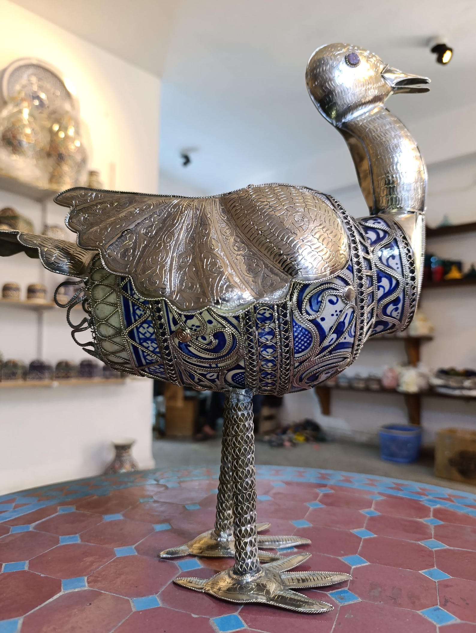 Moroccan Bird Sculpture – Ceramic & Maichour Metal Art – Handmade ...
