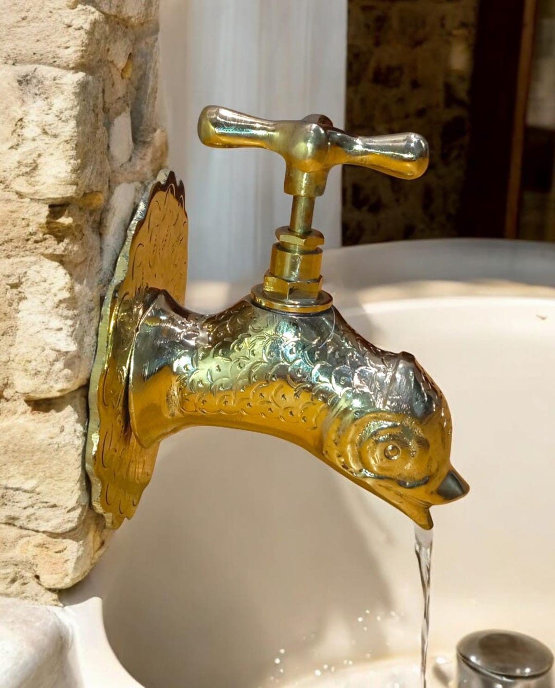 Handcrafted Brass Fish Faucet: Engraved Vintage Style Water Tap - Etsy