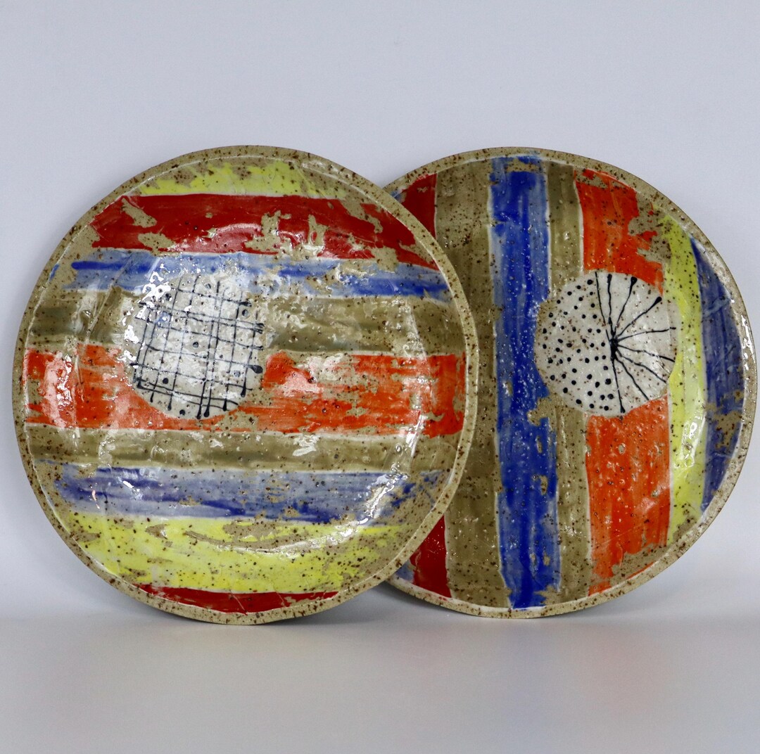 Set of 2 Mono-print Stoneware Plates - Etsy