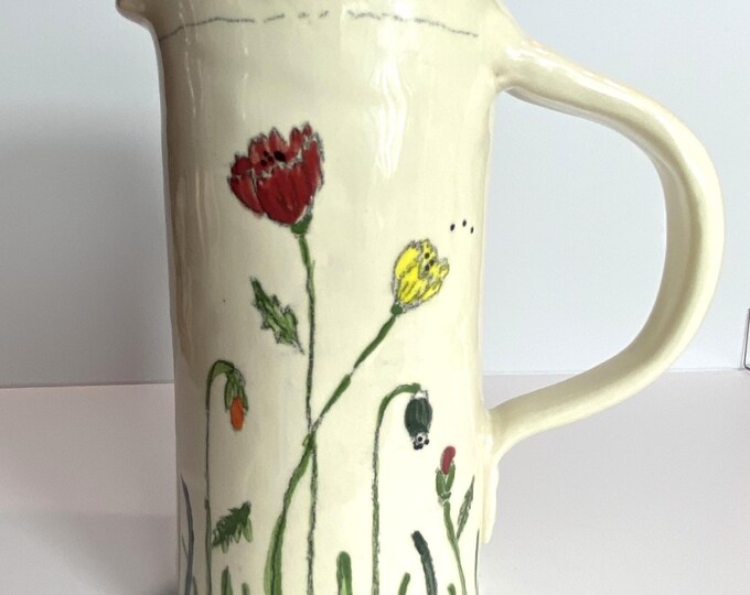 Handmade Pottery Pitcher - Beautiful Painted Small Pitcher - Poppies - Etsy