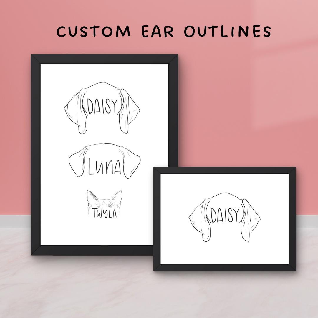 Custom Pet Ear Outline , Minimalist Pet Ear Art, Personalized Line ...