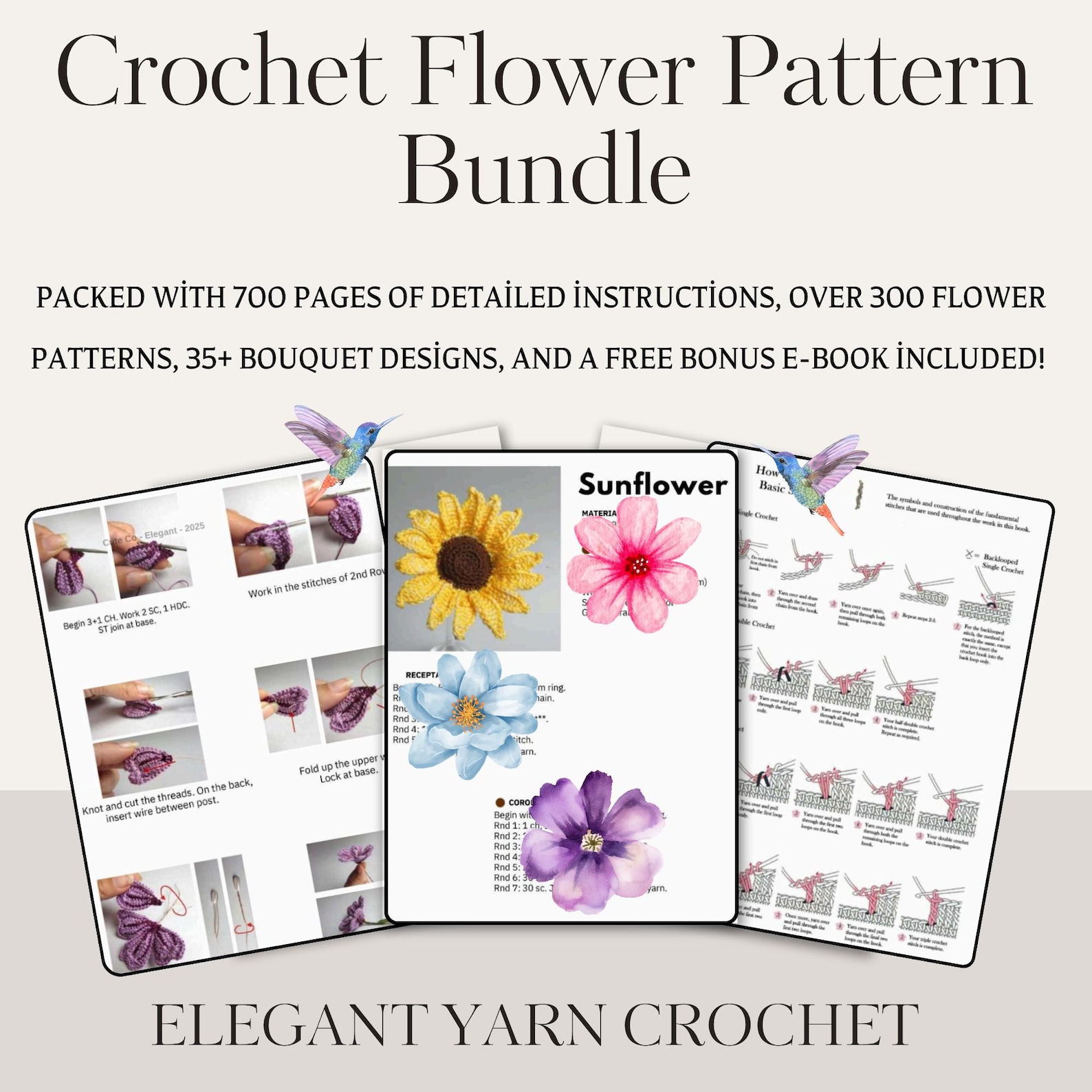 Crochet Flower Pattern Bundle, 700+ Amigurumi Bouquet Designs, Spring ...