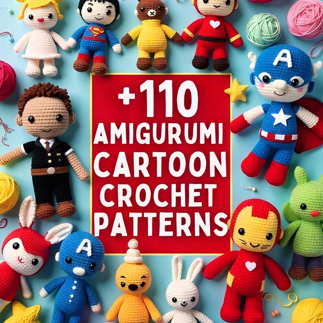 110 Cartoon Crochet Pattern Bundle, Amigurumi Characters, Princess and ...