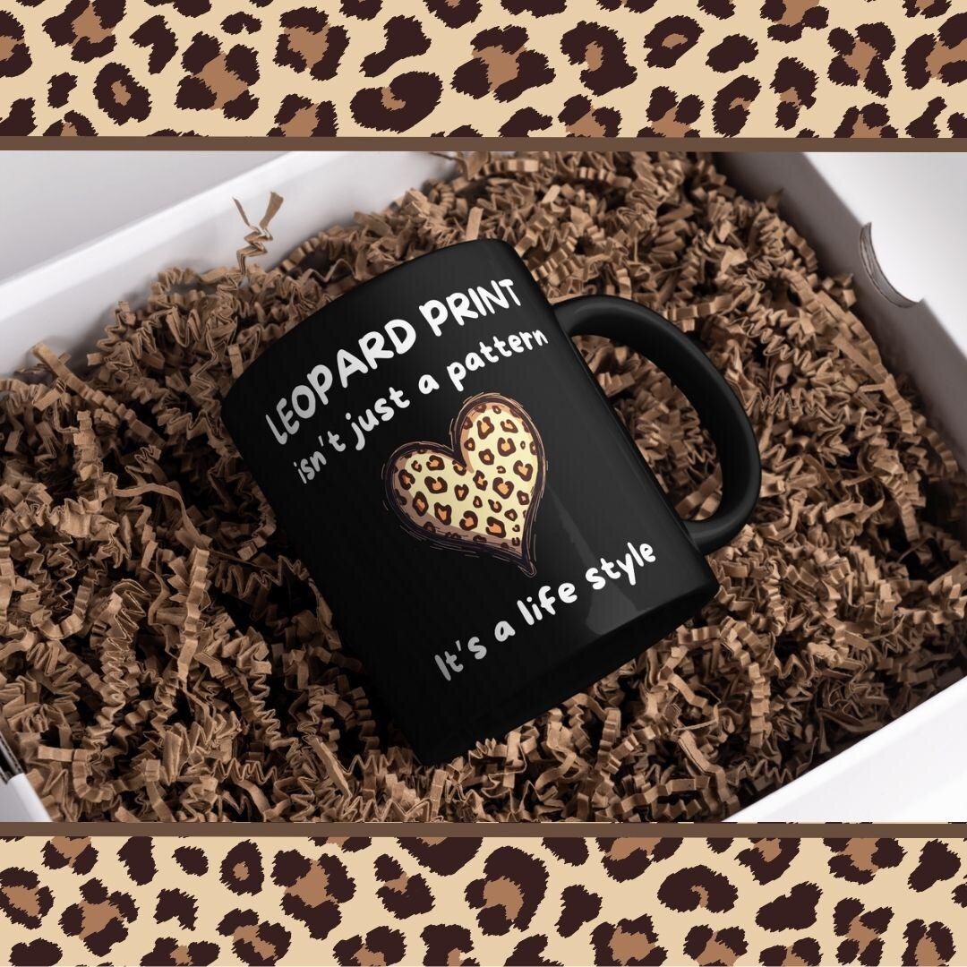 Leopard Print Mug, Heart Design Coffee Cup, Black Mug for Leopard ...