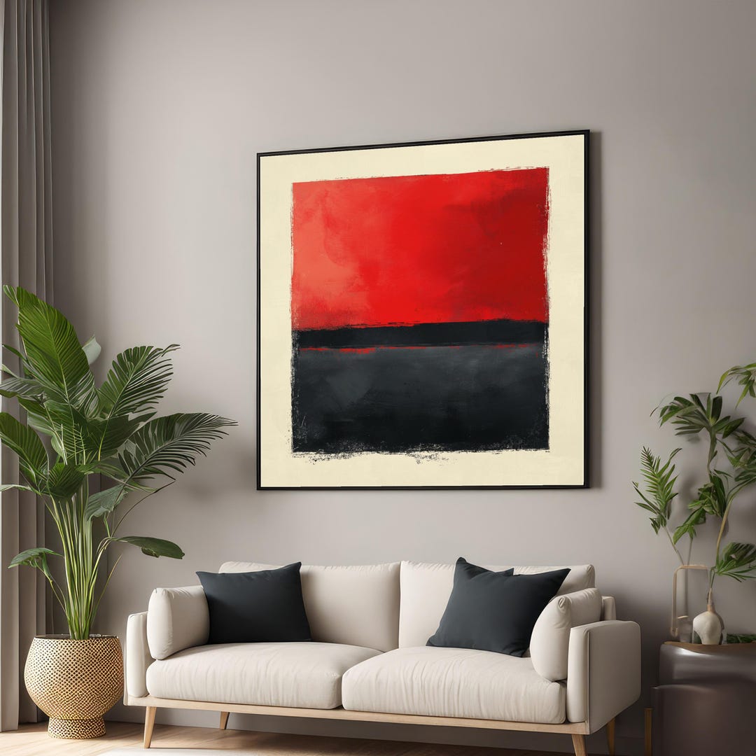 Abstract Red and Black Canvas, Modern Wall Art, Bold Color Block ...