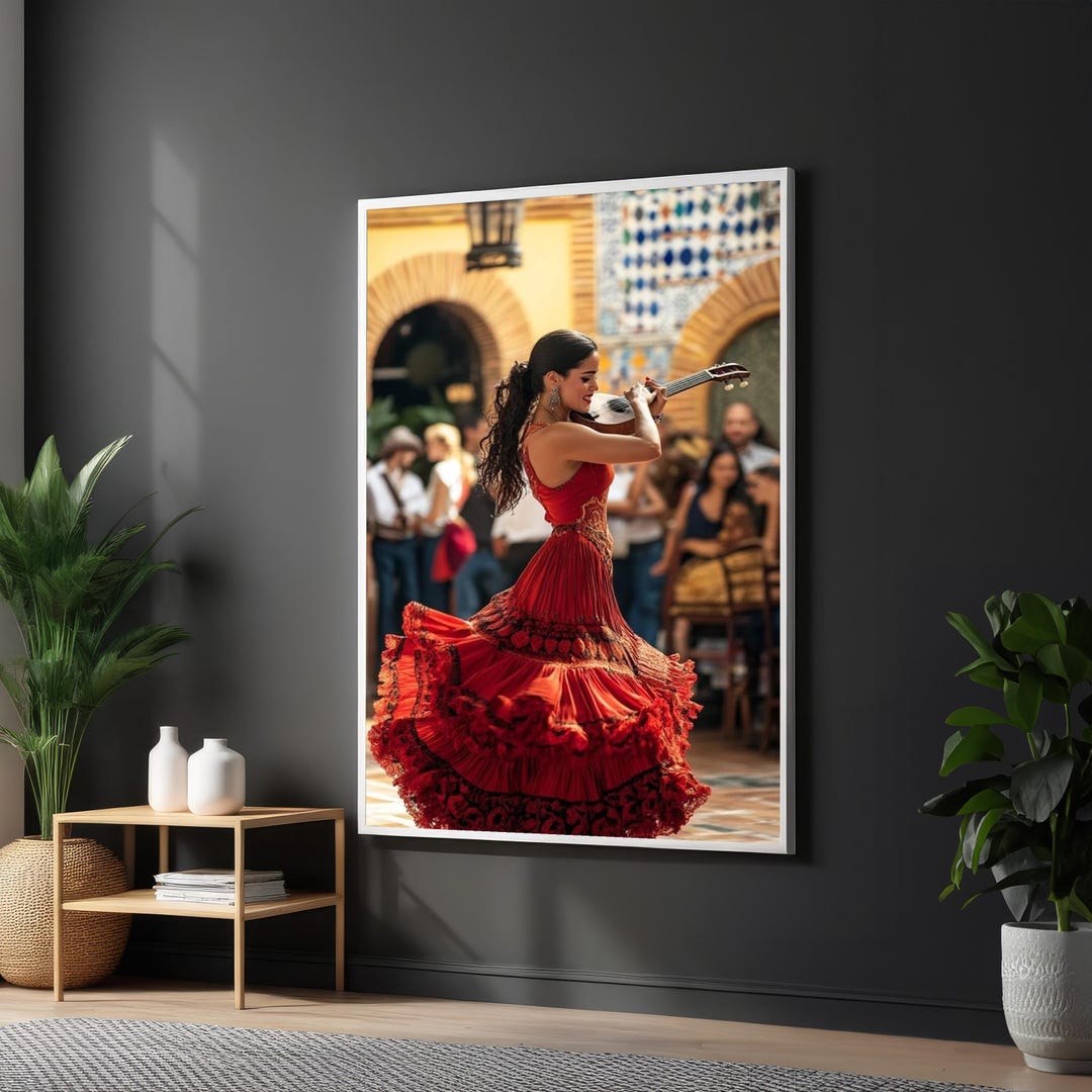 Flamenco Dancer Canvas, Spanish Guitar Art, Vibrant Dance Print, Wall ...
