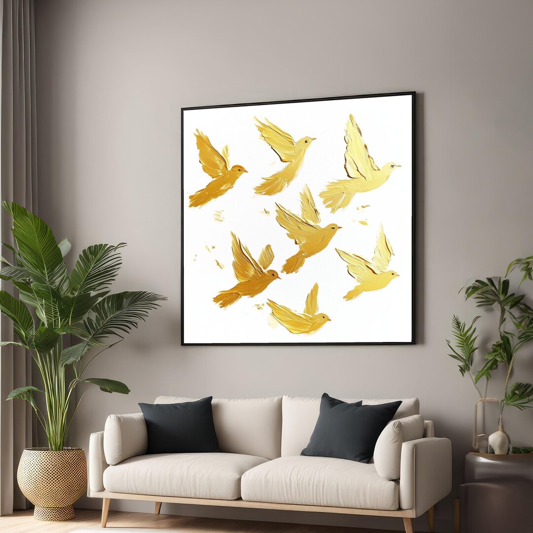 Golden Birds Canvas, Flying Birds Wall Art, Bird Print, Animal Wall Art ...