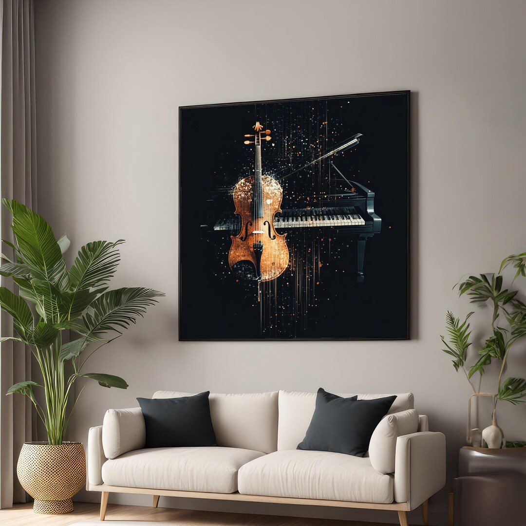 Cello and Piano Abstract, Musical Instrument Canvas, Wall Art Design ...
