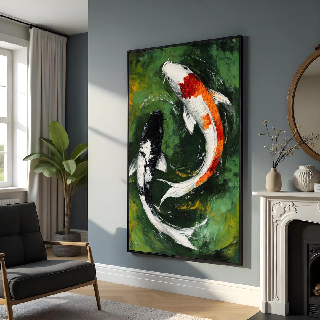 Koi Fish Canvas, Yin Yang Koi Art, Fish Wall Print, Colorful Koi Canvas ...