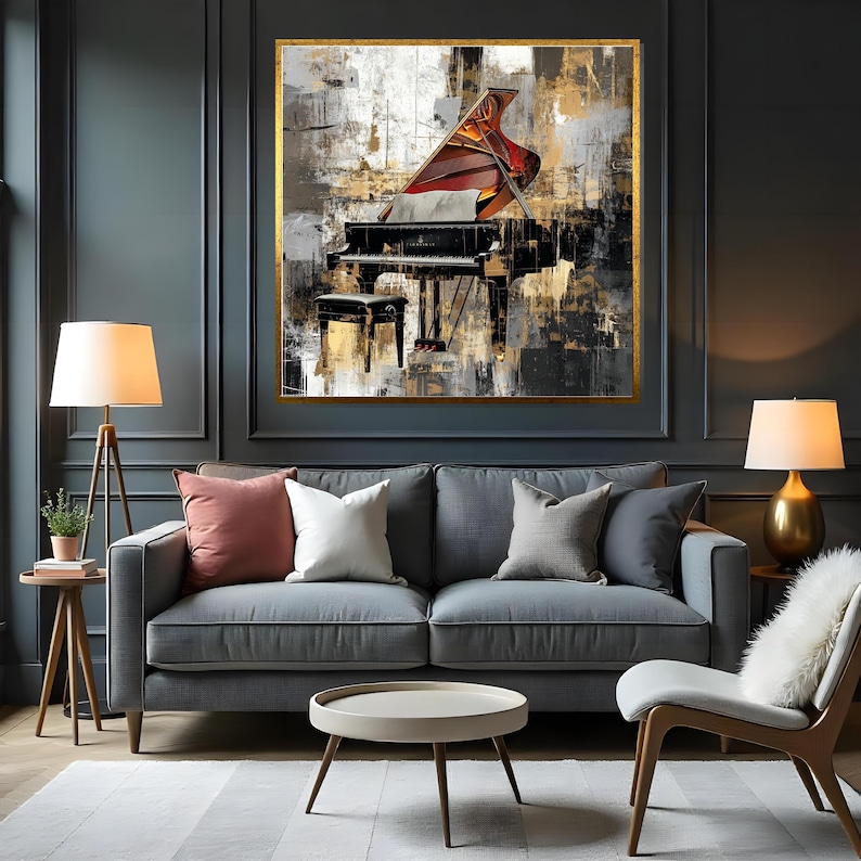 Abstract Grand Piano Canvas, Music Wall Art, Modern Piano Print ...
