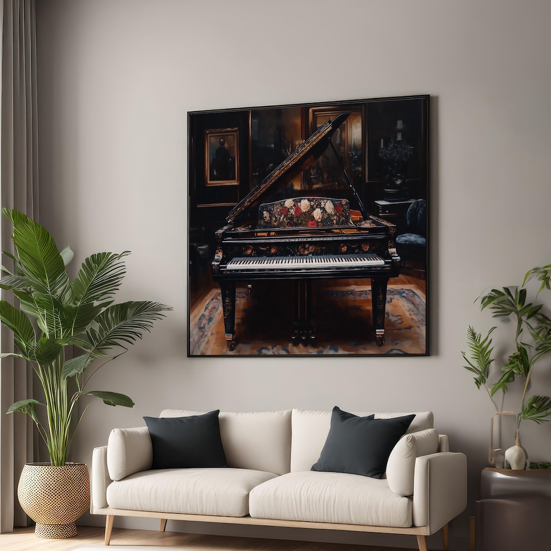 Elegant Piano Canvas, Floral Piano Art, Music Room Decor, Grand Piano ...