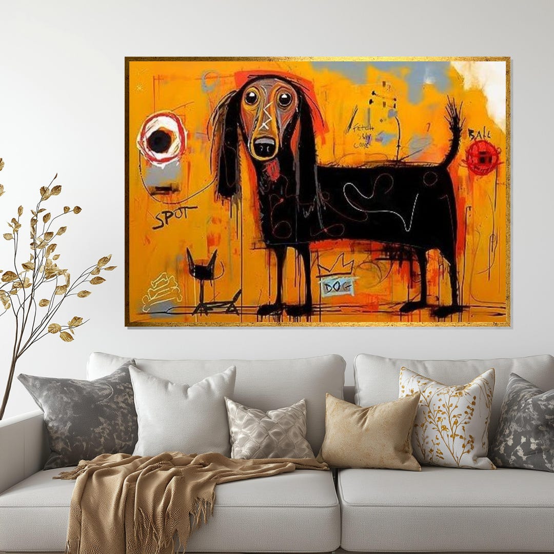 Abstract Dog Canvas, Jean-michel Basquiat Style, Pet Wall Art, Colorful ...