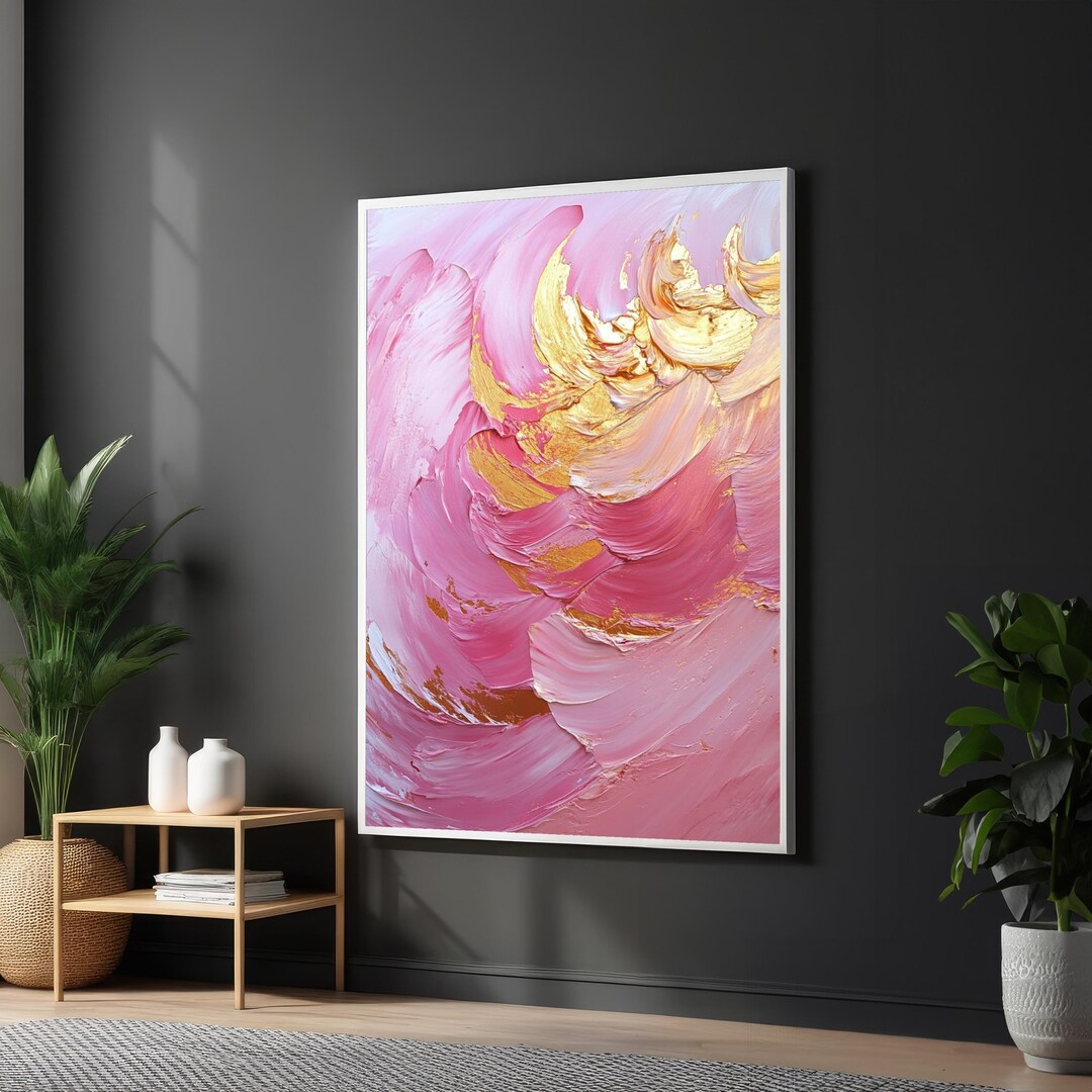 Abstract Pink Gold Canvas, Textured Art, Wall Art Canvas Design, Ready ...