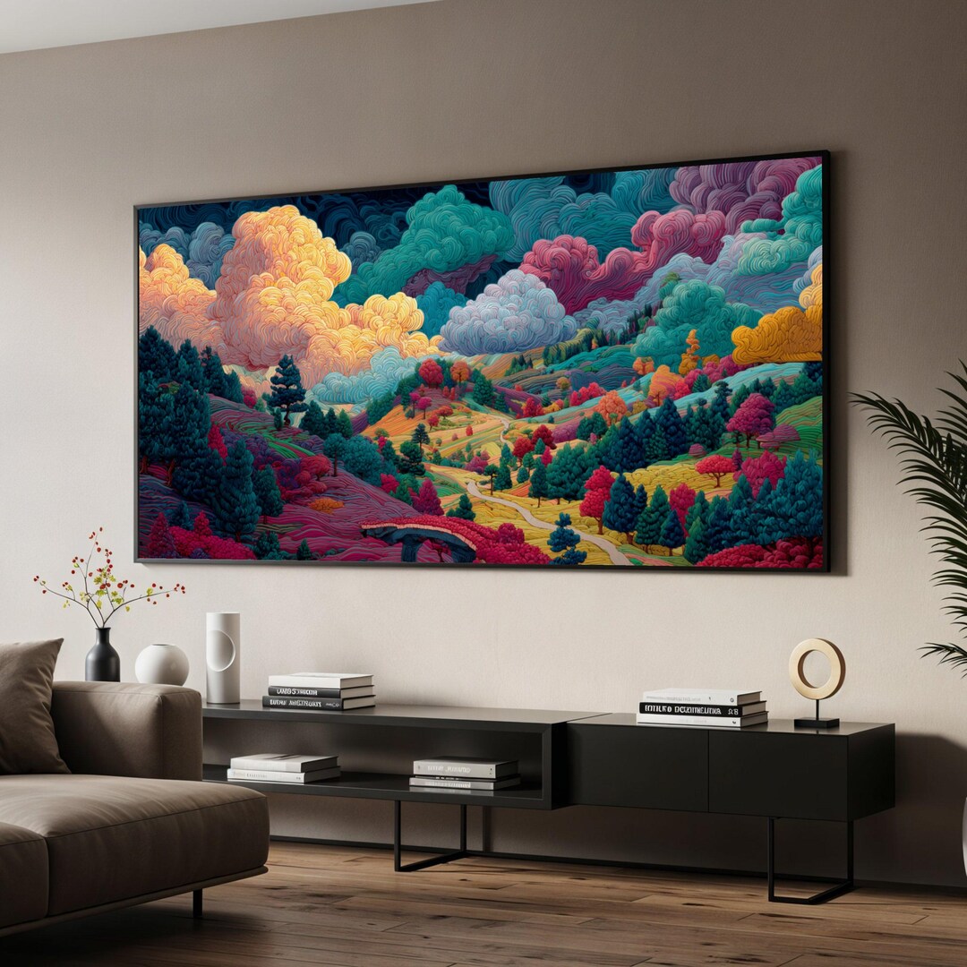Vibrant Dreamscape Landscape Canvas, Colorful Abstract Nature Wall Art ...