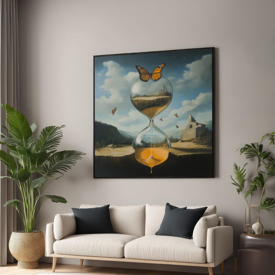 Butterfly Hourglass Canvas, Surreal Art Timepiece, Vladimir Kush ...