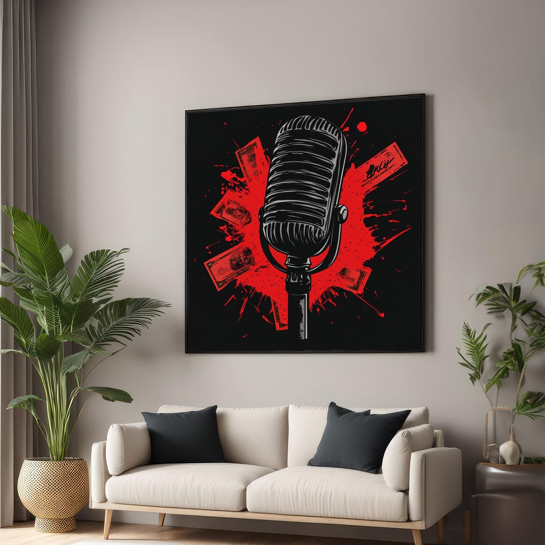 Retro Microphone Canvas, Music Wall Art, Red Splash Microphone Print ...