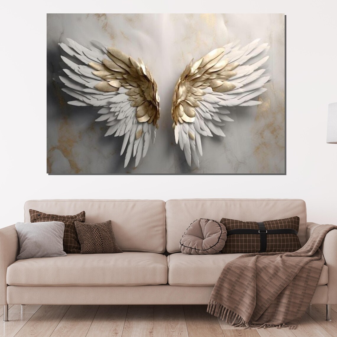 Gold Feather Wings Canvas, Angel Wings Wall Art, Elegant Feather Decor ...