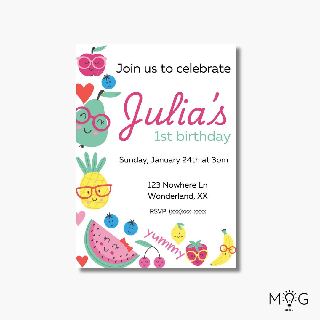 Fruit Birthday Party Invitation for Kids | Editable Tropical Party ...
