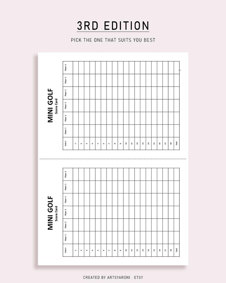 Mini Golf Score Sheet | Editable PDF, Word, PPT, A4, Letter | 3 ...