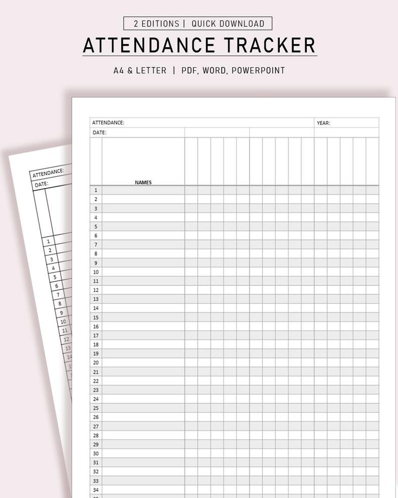 Attendance Tracker Template Printable | Attendance Sheet Attendance Log ...