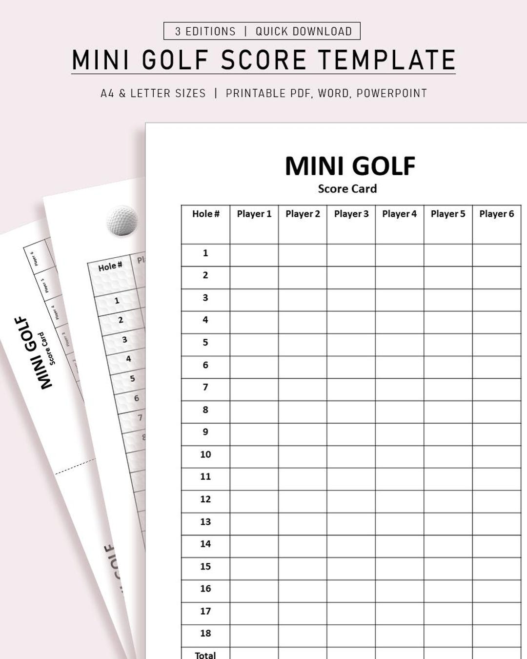 Mini Golf Score Sheet | Editable PDF, Word, PPT, A4, Letter | 3 ...