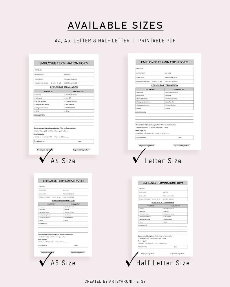 Employee Termination Form & Letter Template – Editable HR Notice ...