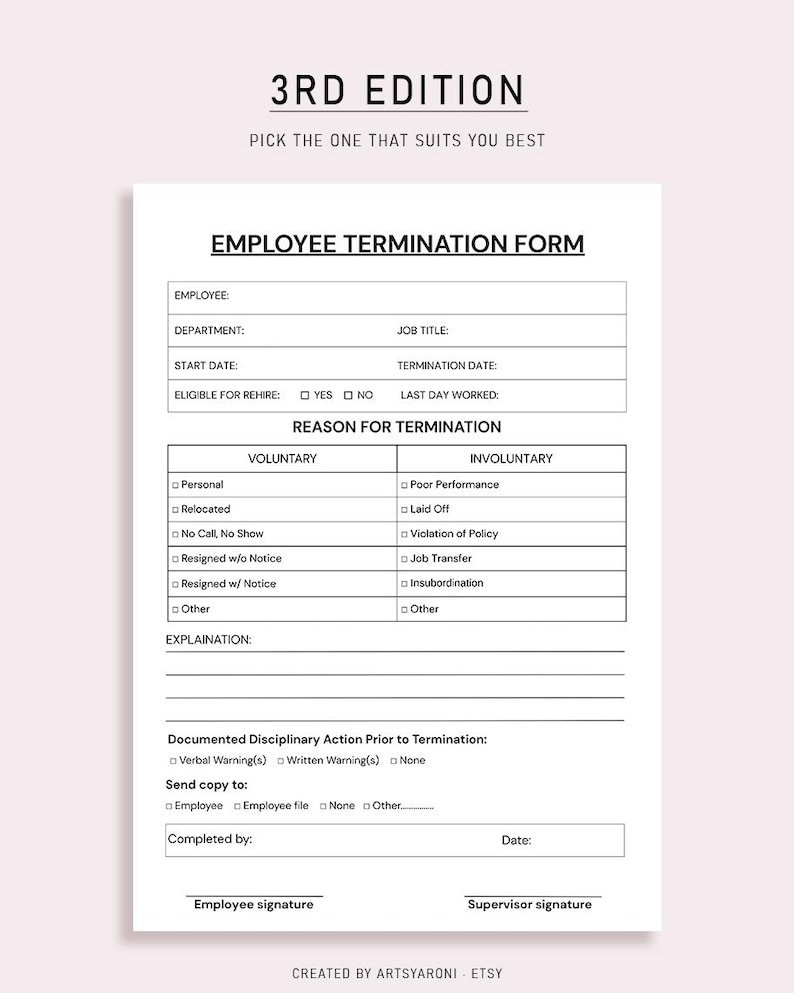 Employee Termination Form & Letter Template (editable) – Word ...