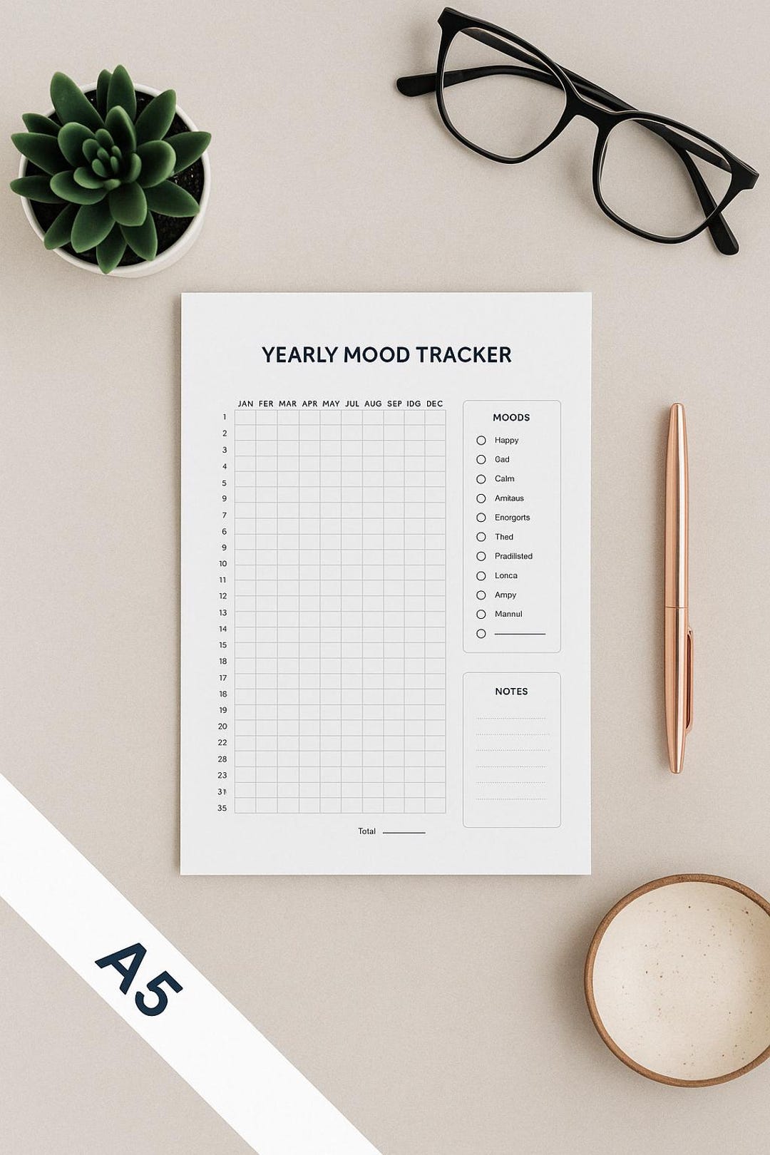 Minimalist Yearly Mood Tracker | Printable Mental Health Journal PDF ...