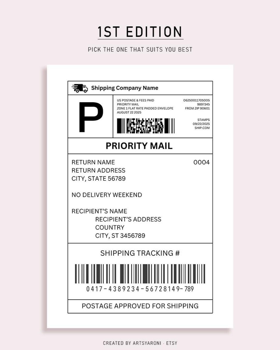 Shipping Label Template Printable | Editable Mail Label | Gift Box ...