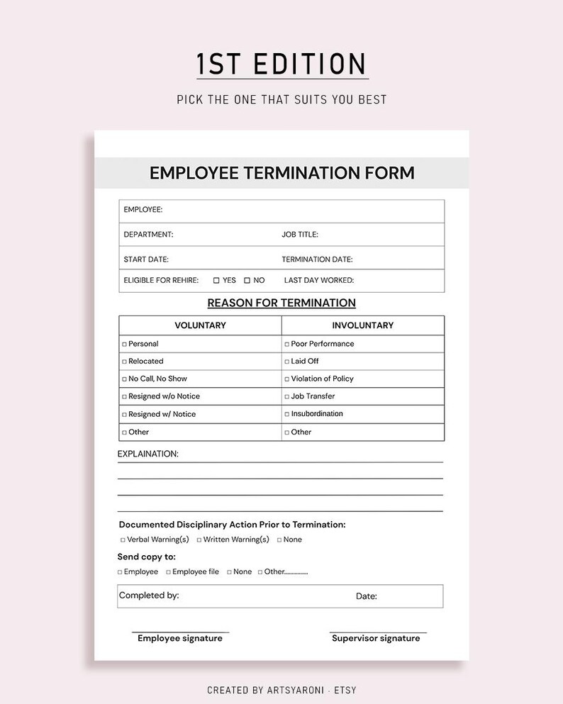 Employee Termination Form & Letter Template – Editable HR Notice ...