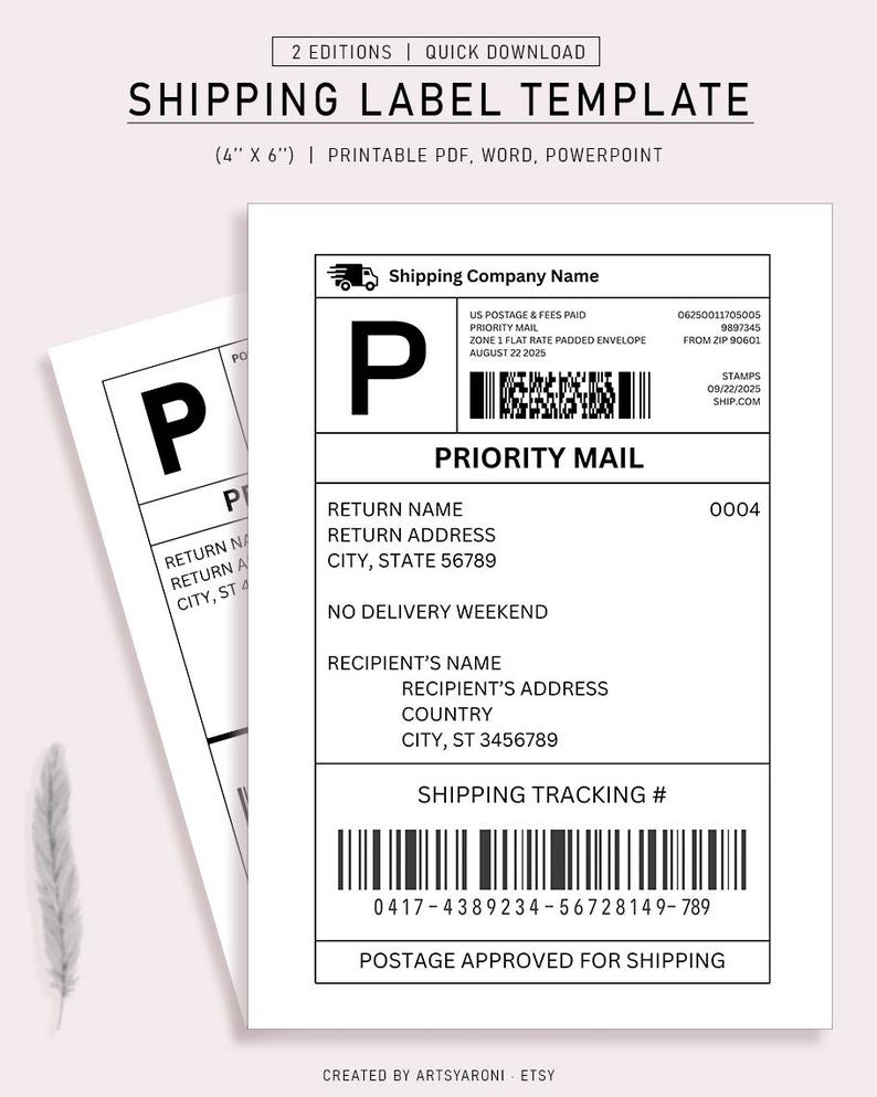 Editable Shipping Label Template: Personalized Mail Labels (PDF, Word, PPTX Instant Download ...
