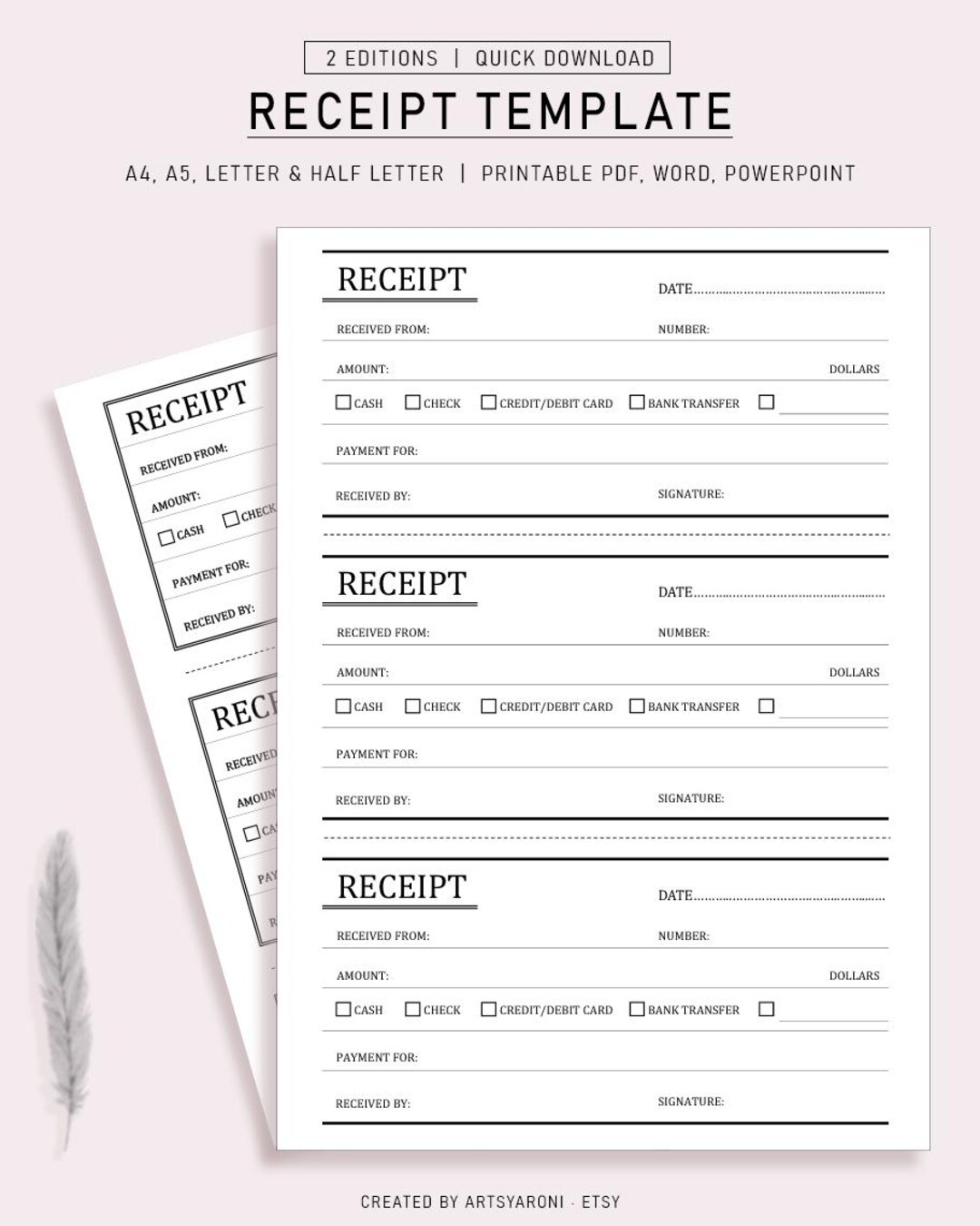 Editable Customer Receipt Template: Minimalist Design (PDF, Word, PPT ...