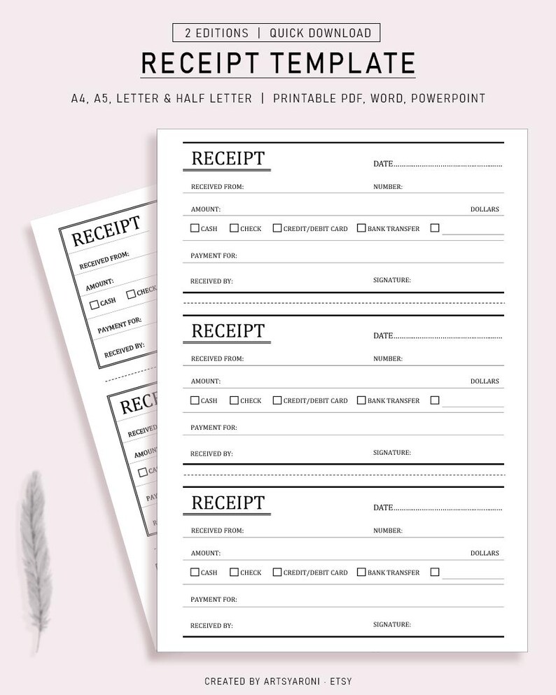 Editable Customer Receipt Template: Minimalist Design (PDF, Word, PPT ...