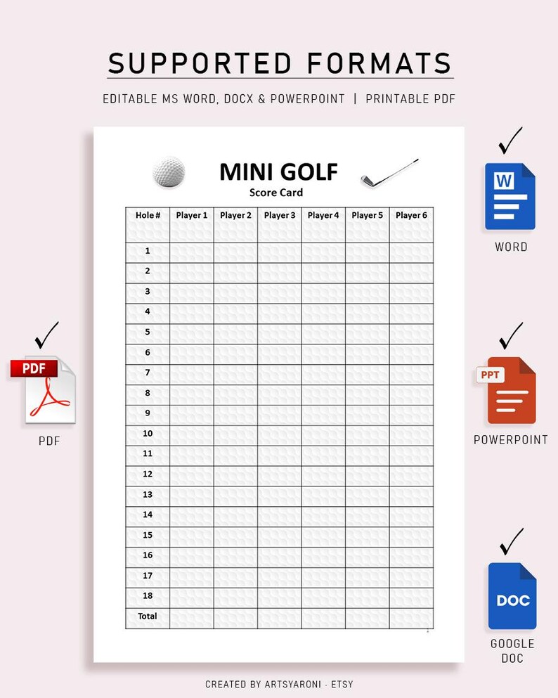 Mini Golf Score Sheet | Editable PDF, Word, PPT, A4, Letter | 3 ...