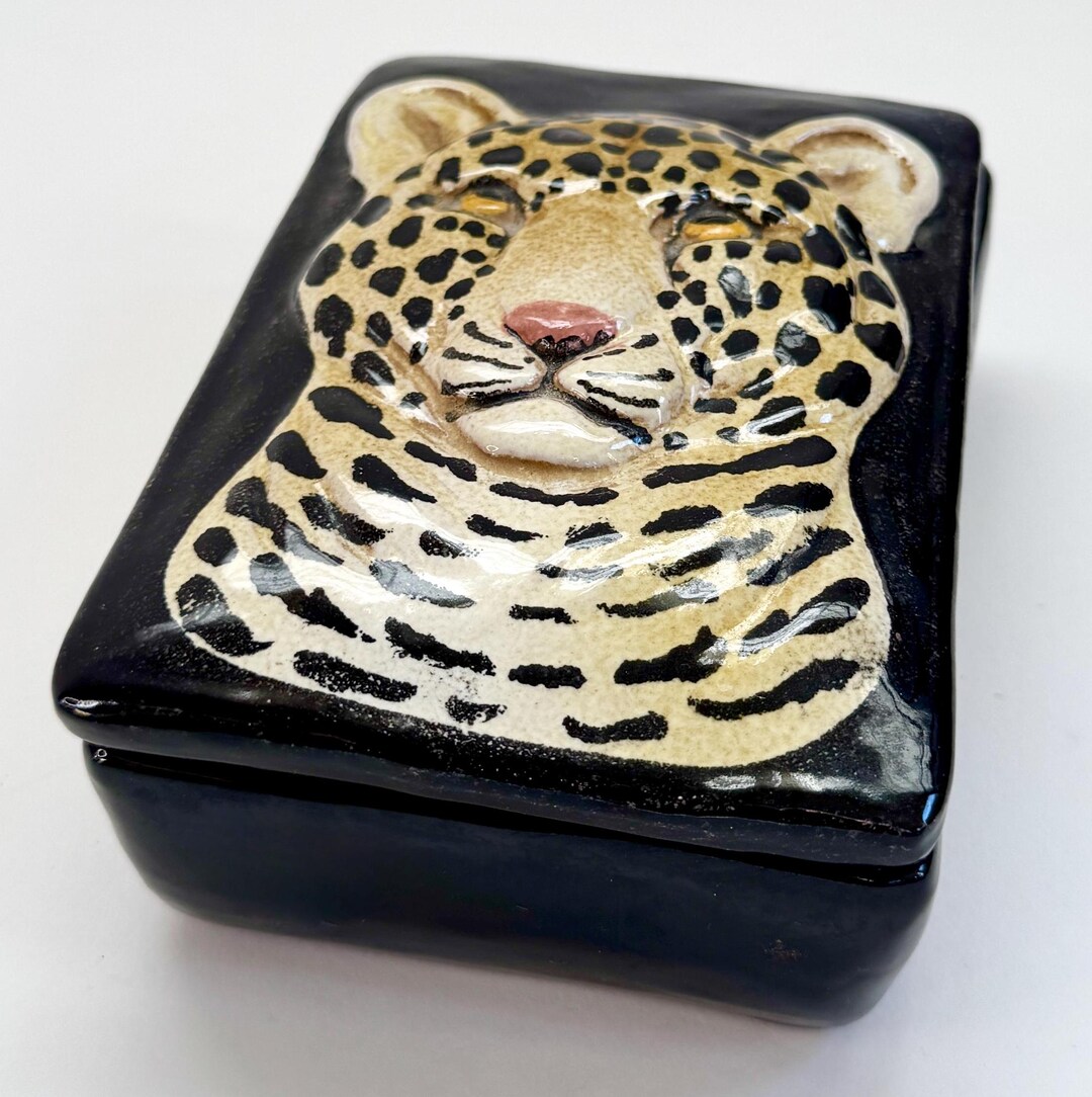 Vintage Italian Tiger Box Made in Italy Black Tiger Head Ceramic ...