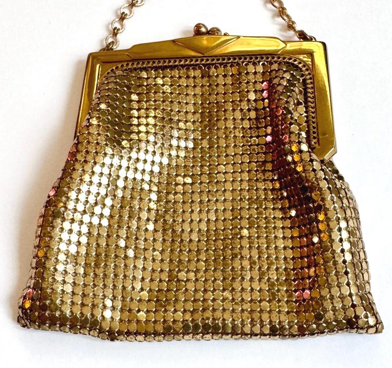 60s Gold Metal Mesh Bag Vintage Whiting and Davis Metallic Gold Chain ...