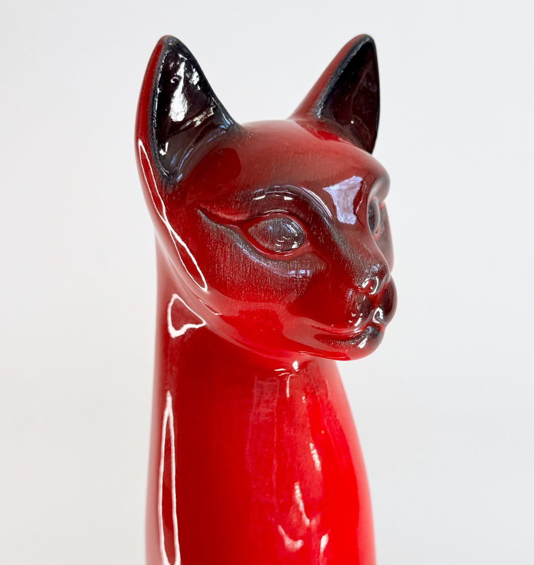 Mid Century Ceramic Cat Statue Statuette 17” Tall Sitting Red Cat Made ...