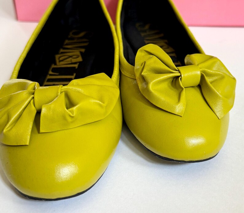 Sam & Libby Ballet Flats 90s Vintage Lemon Lime Leather Uppers Bow ...