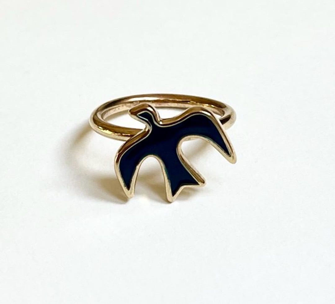 Vintage Nina Ricci Bird Ring: Gold Tone & Blue Enamel, Size 6.5 - Etsy