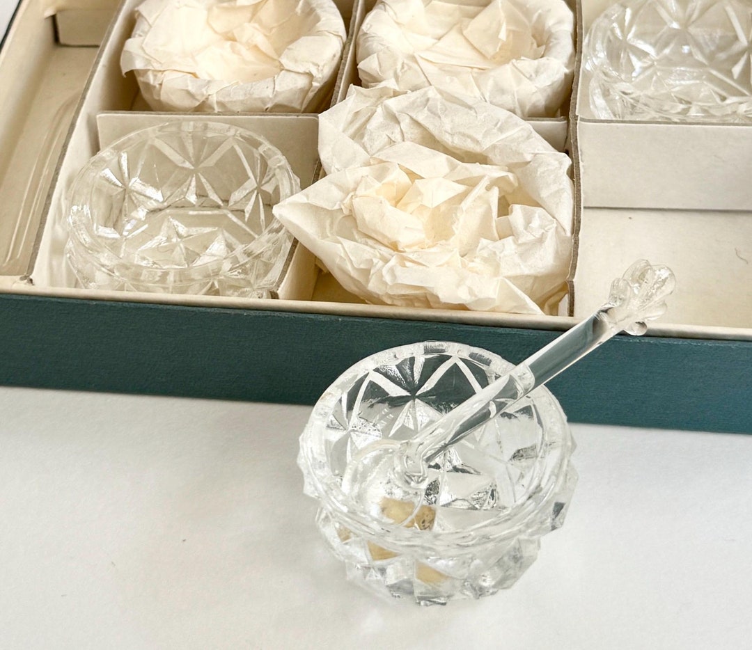 Vintage Glass Salt Cellar Set of 6 Cut Glass Salt Bowls Made in Japan ...