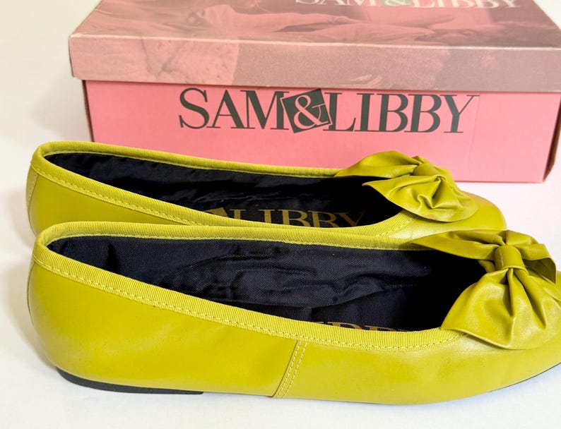Sam & Libby Ballet Flats 90s Vintage Lemon Lime Leather Uppers Bow ...